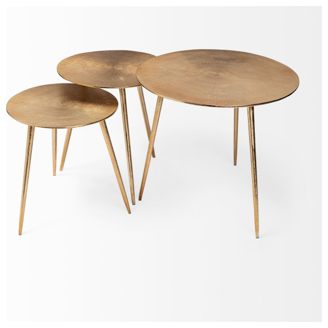 Reva III (Small) Gold Cast Aluminum 3-Legged Round Accent Table ...