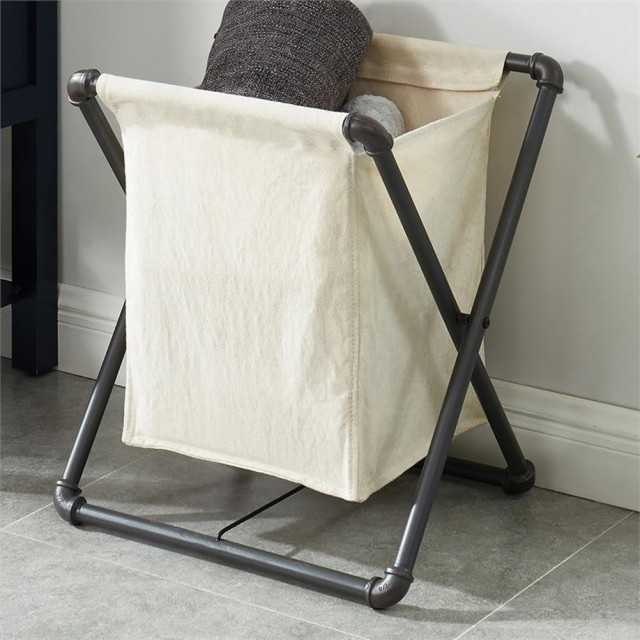 Furniture of America Hargris Fabric and Metal Laundry Hamper in Sand ...