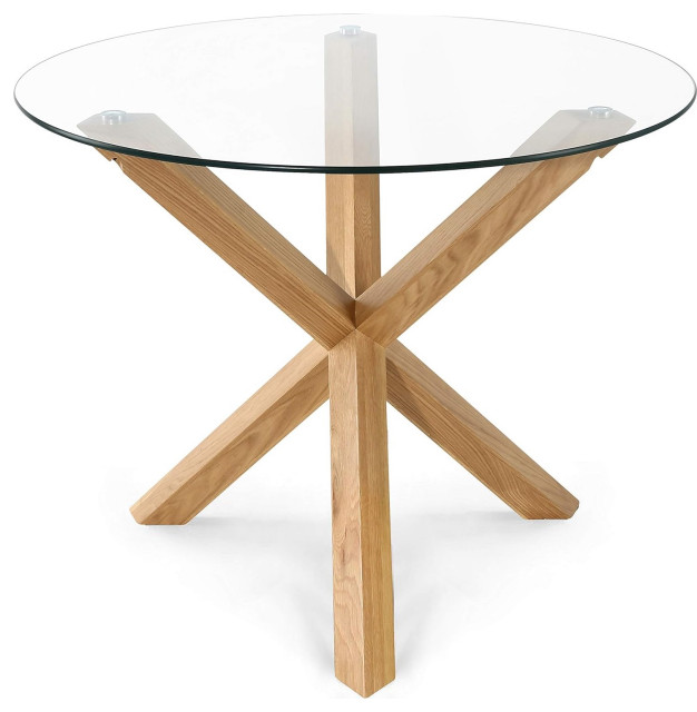 Stunning Modern Dining Table, Geometric Rubberwood Base, Round Tempered ...