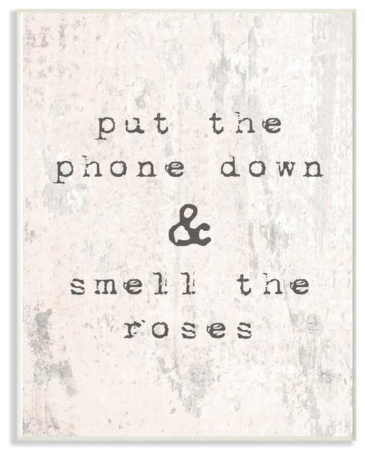 Put Phone Down Smell Roses Typography Stretched Canvas Wall Art, 13"x19 ...