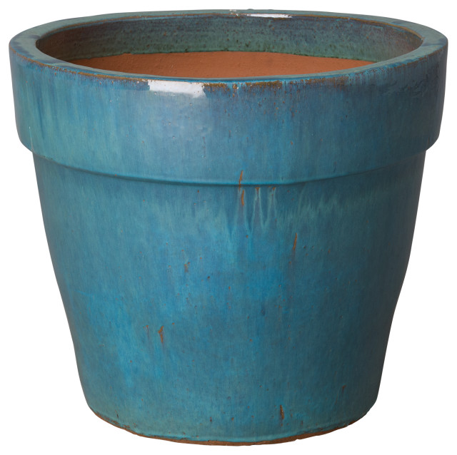 Round Flower Pot, Teal 22x20 - Contemporary - Outdoor Pots And Planters ...