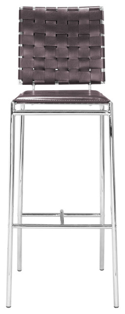 Set of Two Brown Faux Leather and Steel Modern Basket Weave Bar Chairs ...