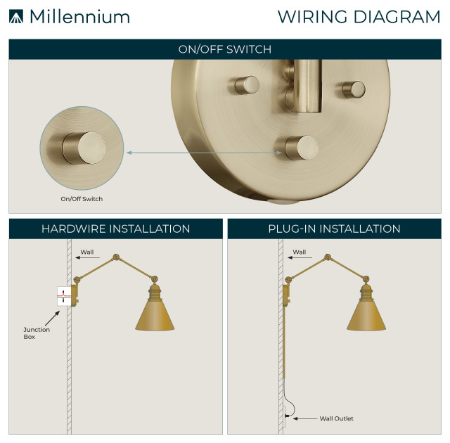 Elyon 1 Light 7 in.Swing Arm Wall Lamp Plug In/Wall Mount - Industrial ...