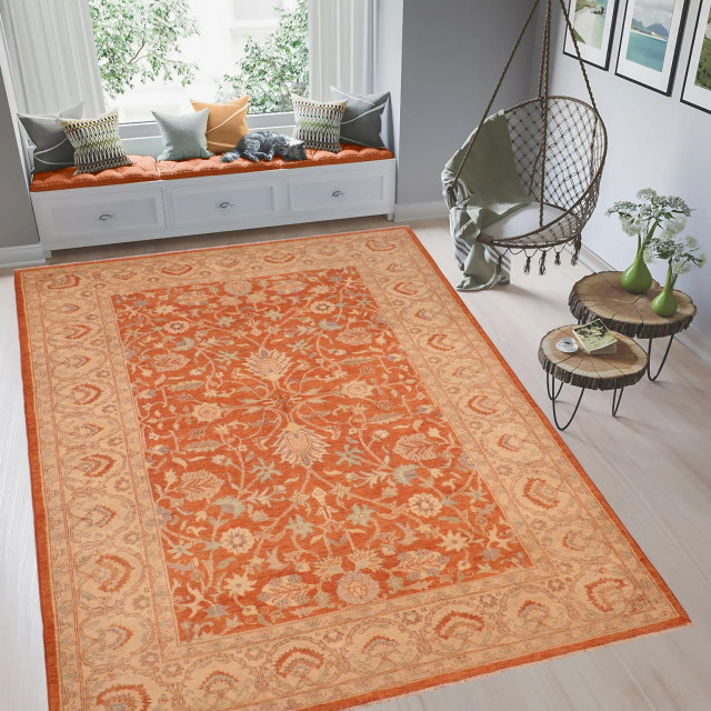 Classic Ziegler Sibyl Rust Beige Wool Rug - 6'1'' x 9'3'' - Traditional ... Classic Ziegler Sibyl Rust Beige Wool Rug - 6'1'' x 9'3'' - Traditional ...