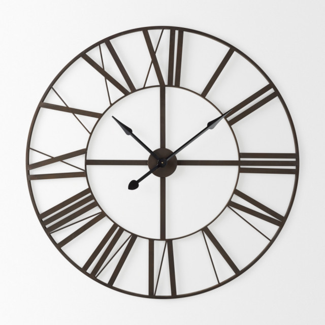 Pender Matte Black Iron 40" Round Wall Clock - Industrial - Wall Clocks ...