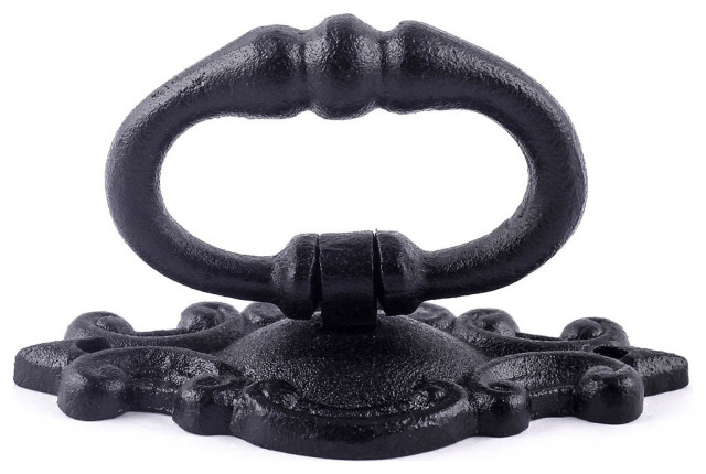 Black Cast Iron Cabinet Drawer Ring Pull Handle 3 1/8" Small Pull with Hardware - Traditional ...