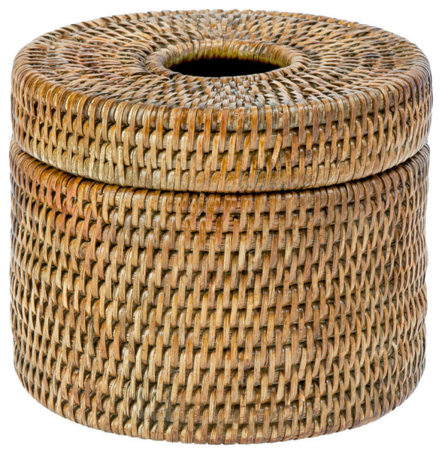 La Jolla Rattan Toilet Paper Roll Cover & Tissue Dispenser, Honey Brown ...