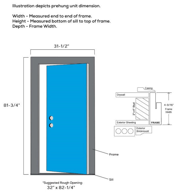30"x80" 3-Lite Diamond Frosted LH-Inswing Painted Fiberglass Door, 4-9/ ...