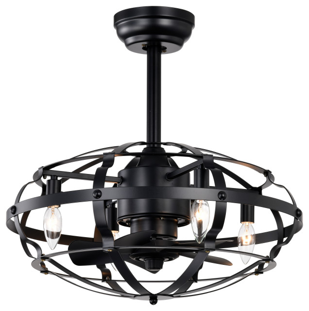 20.60" Indoor Black Industrial Caged Ceiling Fan Light - Transitional ...