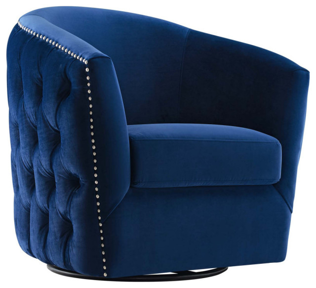 Shia Navy Swivel Performance Velvet Armchair - Contemporary - Armchairs ...