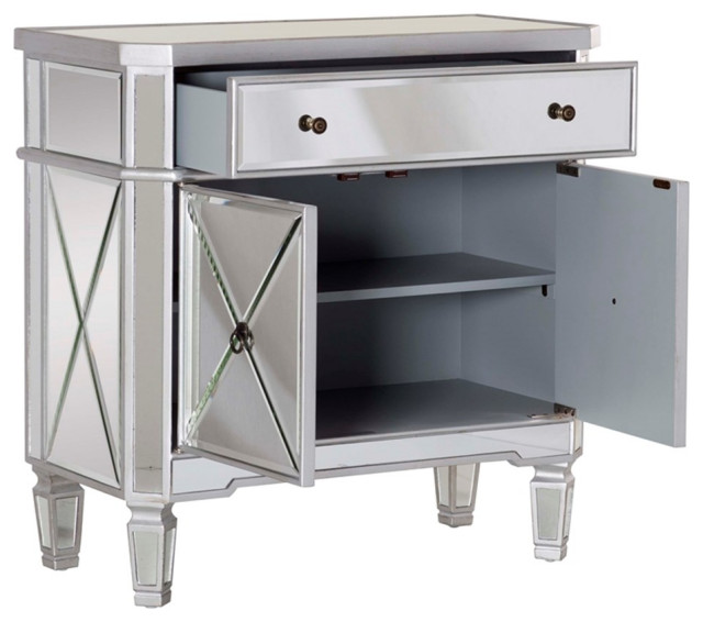 Linon Mason Mirrored Wood One Drawer Two Door Console Table in Gray ...