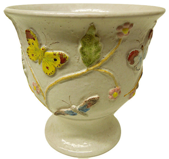 Tuscan ND Dolfi Large Footed Cachepot With Butterflies - Traditional ...