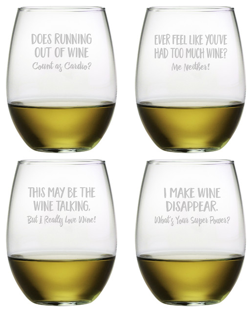 Uncorked 4 Piece Stemless Wine Glass Set Contemporary Wine Glasses