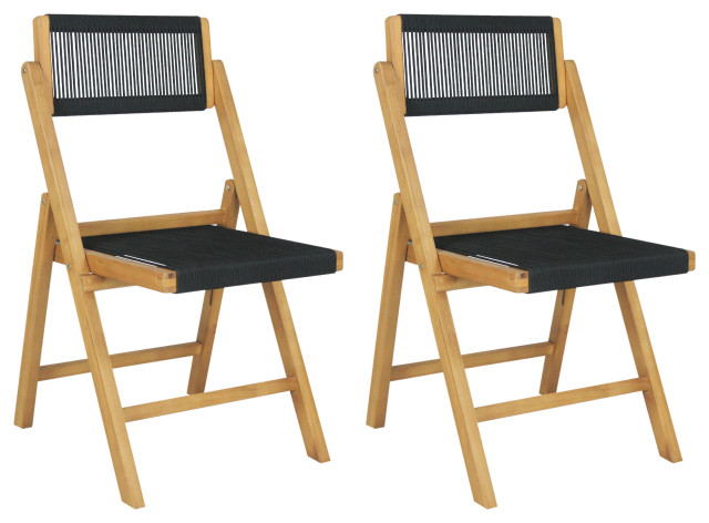 Coastal Modern Wood Roped Folding Chair, Adjustable Back, Black/Natural ...