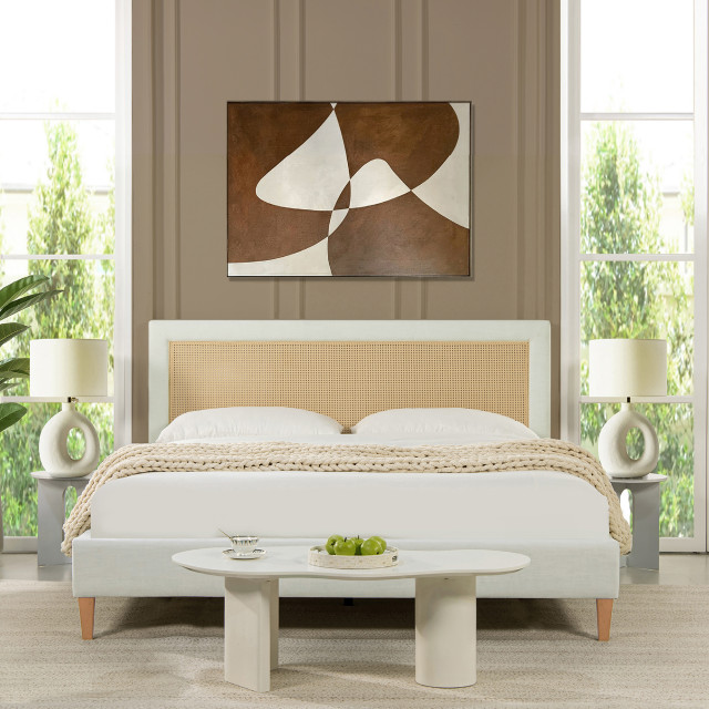 Haley Upholstered Cane-Back Platform Bed, King - Tropical - Platform ...