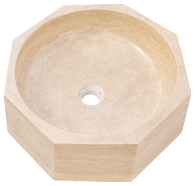 Light Beige Travertine Octagon Vessel Sink Bowl Polished, D16", H5 ...