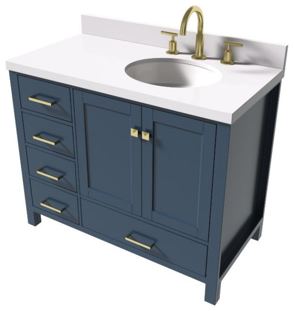 Cambridge Midnight Blue 43" Oval Sink Vanity With Quartz Top ...