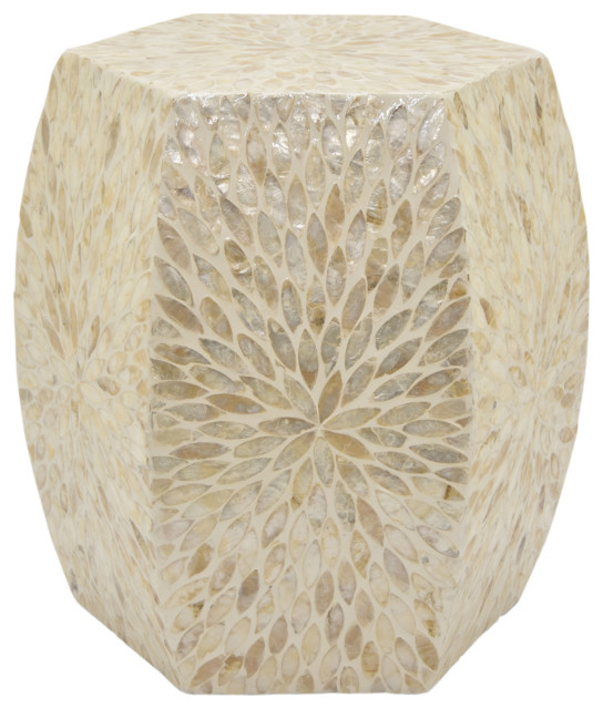 Plutus Brands Wood Side Table With Capiz, White Wood - Beach Style - Side Tables And End Tables ...