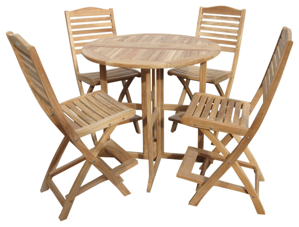 Grade A Teak 39" Round Folding Bar Table With 4 Folding Bar Chairs ...