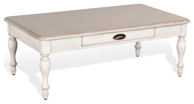 50" Rectangular Distressed Off-White Vintaged Cocktail Coffee Table ...