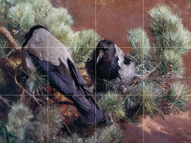 Tile Mural, Hooded Crows Backsplash, 6" Ceramic, Matte - Rustic - Tile ...