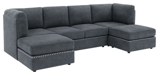 Oadeer Home 106" Fabric Modern Symmetrical Modular Corner Sectional ...