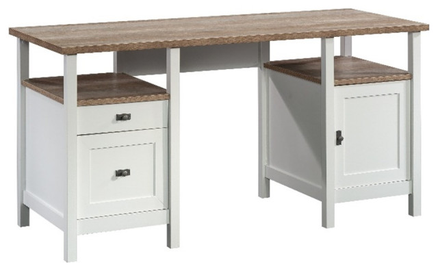 Sauder Cottage Road Engineered Wood Desk in White/Lintel Oak Finish ...