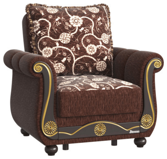 39" Brown Chenille Paisley Convertible Chair - Traditional - Armchairs ...