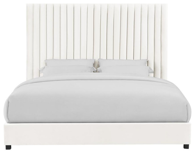 Arabelle White Velvet Bed, King - Transitional - Platform Beds - by ...