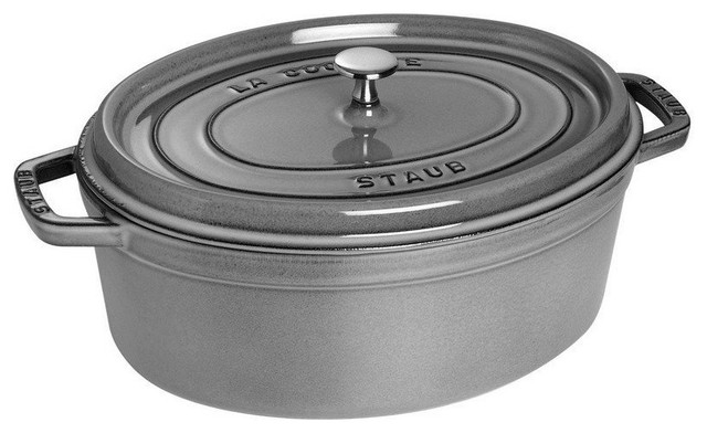 Staub Cast Iron Oval Cocotte, 7 qt., Graphite Gray - Traditional ...