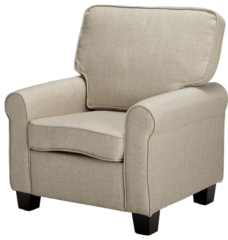 Luxurious Beige Accent Chair with Birch Wooden Legs and Padded ...