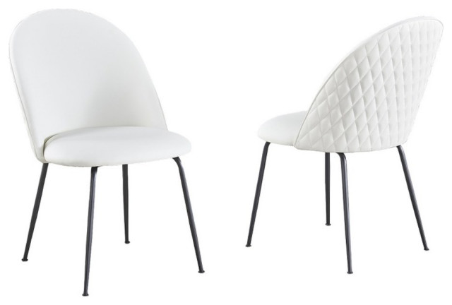 Quilted Back Side Chairs Set of 2 in White Faux Leather and Gray ...