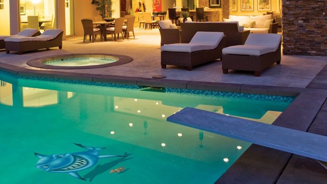 Gotcha Shark Porcelain Swimming Pool Mosaic, 37"x35" - Beach Style ...