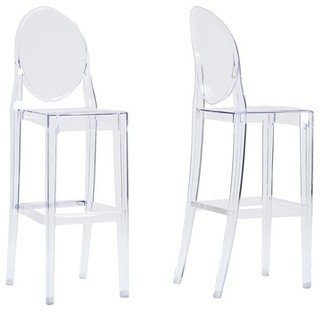 Infinity Plastic Contemporary Bar Stool, Set of 2, Clear - Contemporary ...