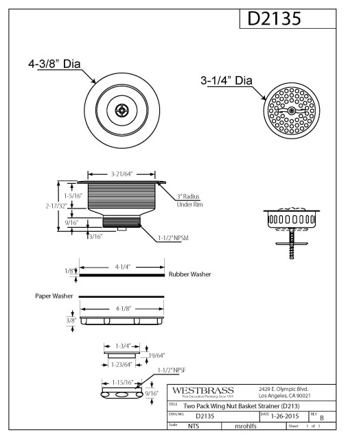 Two Wing Nut Style Large Kitchen Basket Strainer, Polished Brass ...