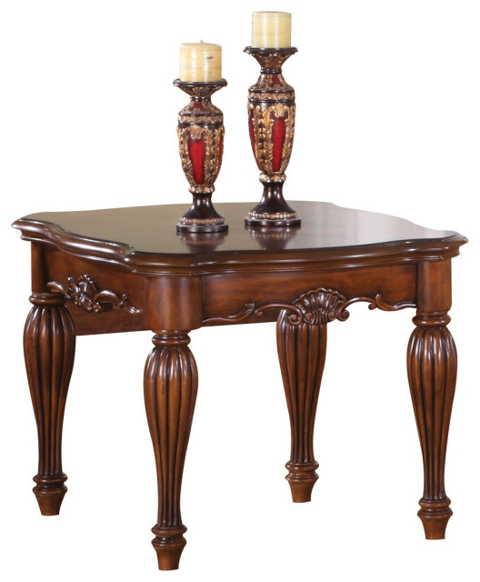 Traditional End Table, Wooden Frame With Unique Carved Legs, Rich ...