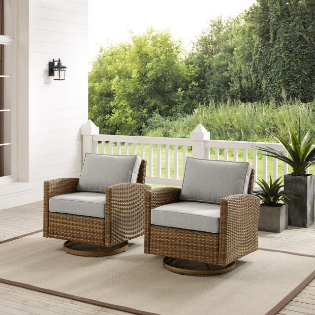 Set of 2 Outdoor Wicker Swivel Rocker Chair Set, Gray/Weathered Brown ...