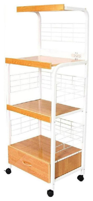 Wood And Metal Frame Microwave Cart With Power Outlet, White And Brown ...