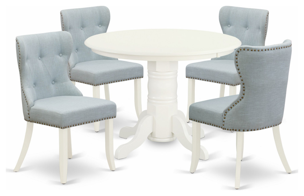 Dining Set, Chairs, Baby Blue, Table, Linen White Color - Dining Sets ...