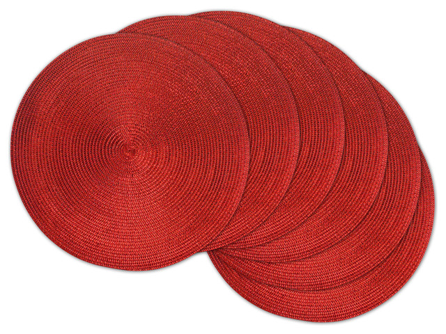 Placemat Round Woven Metallic Red, Set of 6 - Contemporary - Placemats ...