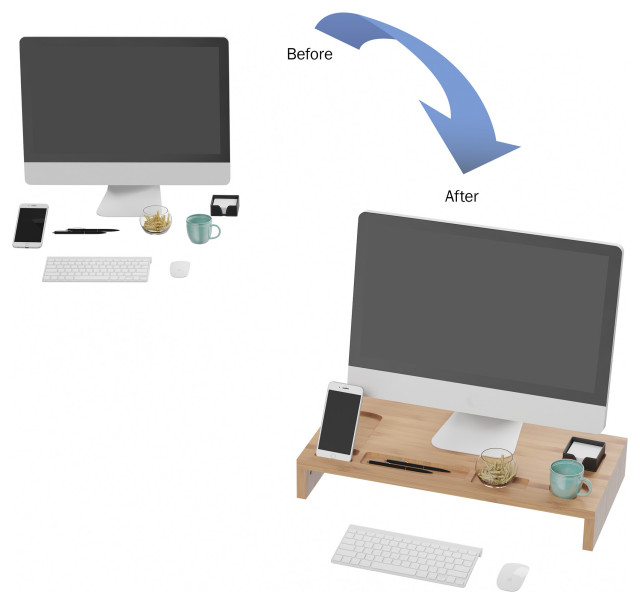7-Compartment Monitor Stand Eco-Friendly Bamboo PC Shelf and Laptop ...