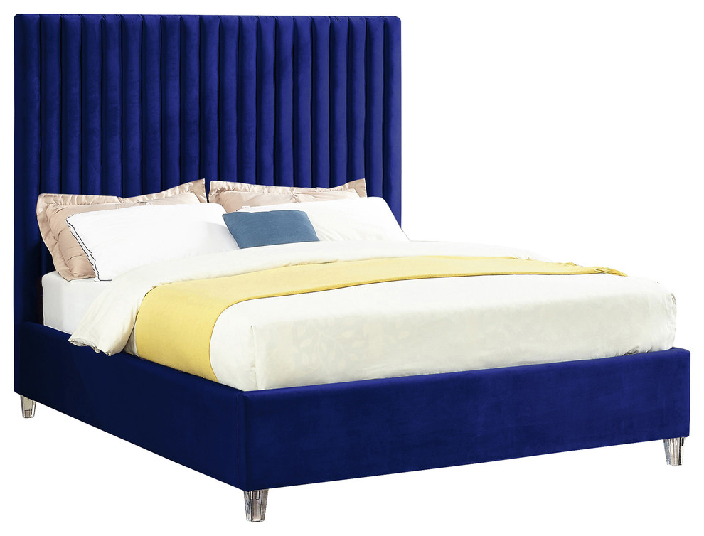 Candace Velvet Bed, King - Contemporary - Platform Beds - by Meridian ...