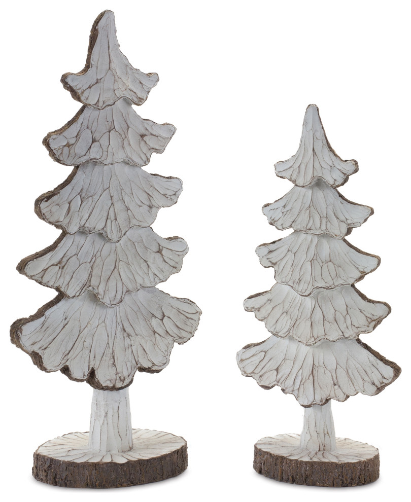 Carved Pine Tree Decor, 2-Piece Set - Rustic - Holiday Accents And ...