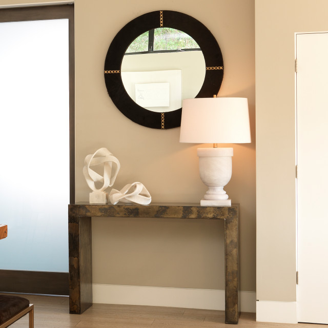 Luxe Burnished Bronze Metal Console Table Minimalist Modern Mottled ...