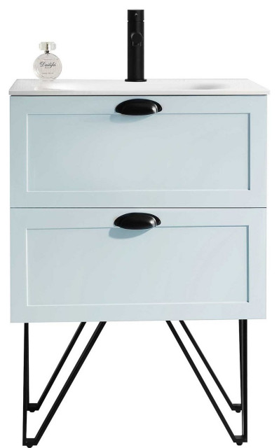 Wasilla 24" Light Blue Dual Mount Modern Bathroom Vanity - Midcentury ...