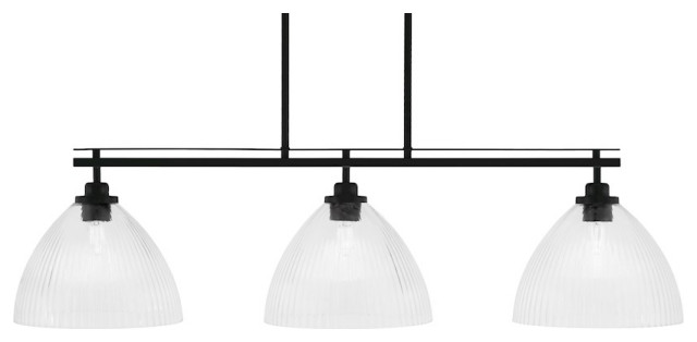 Toltec Odyssey 3Lt Island Light, Matte Black, 10.75" Clear Ribbed, 2636 ...