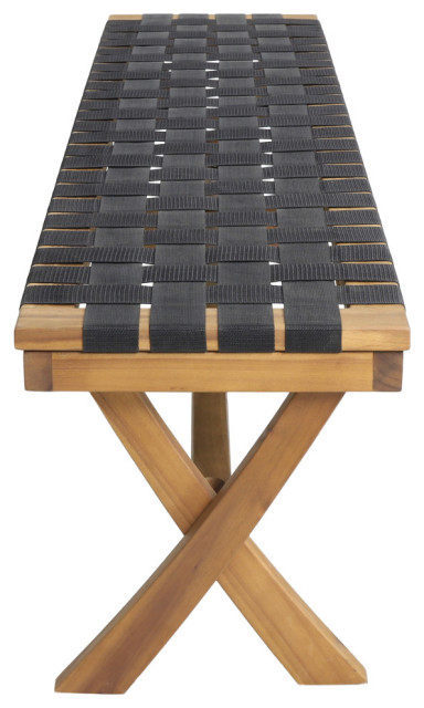 Angie Outdoor Acacia Wood Bench With Rope Seating - Transitional ...