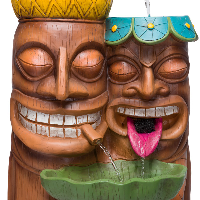 35" Tall Outdoor 3-Tier Tiki Head Waterfall Fountain Yard Art Décor ...