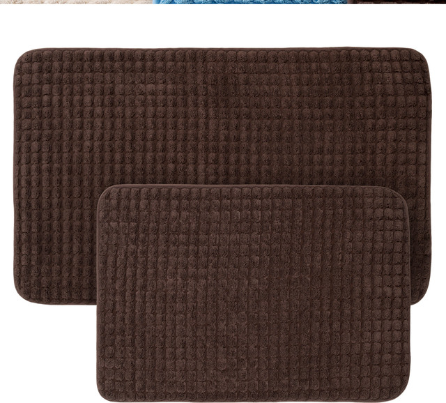 2-Pieces Memory Foam Bath Mat Set by Lavish Home, Woven Jacquard Fleece ...