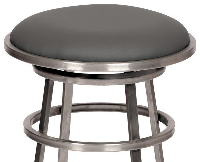 Ringo 30" Backless Brushed Stainless Steel Barstool in Gray Faux ...